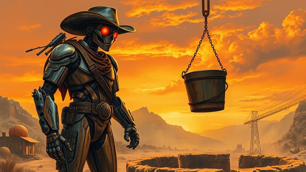 Cyberpunk Android Cowboy Dominates Gritty Dystopia... - AI Art