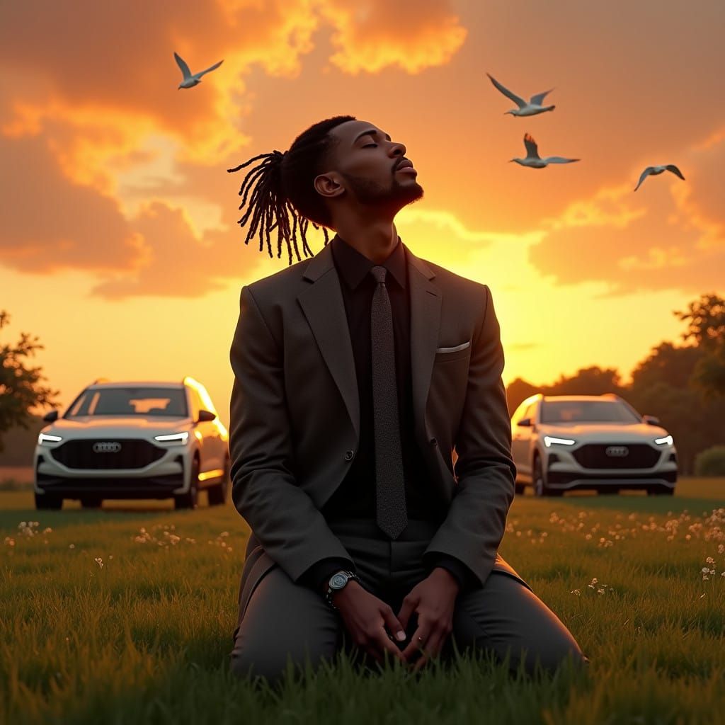 African American Man in Elegant Dark Grey Suit wit... - AI Art