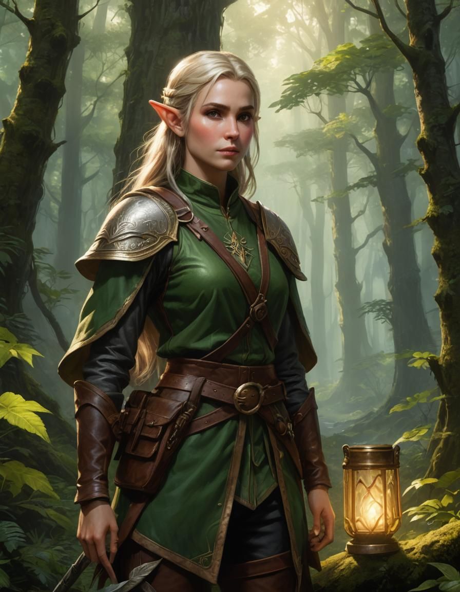 female Elf Ranger keeping watch in the Ancient Forest #9 - AI Generated ...