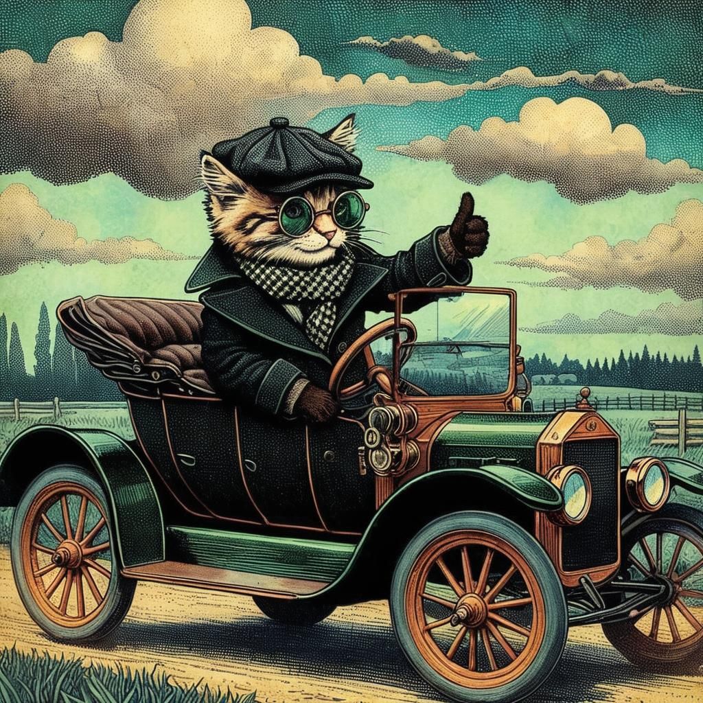 Cat out for a drive - AI Generated Artwork - NightCafe Creator