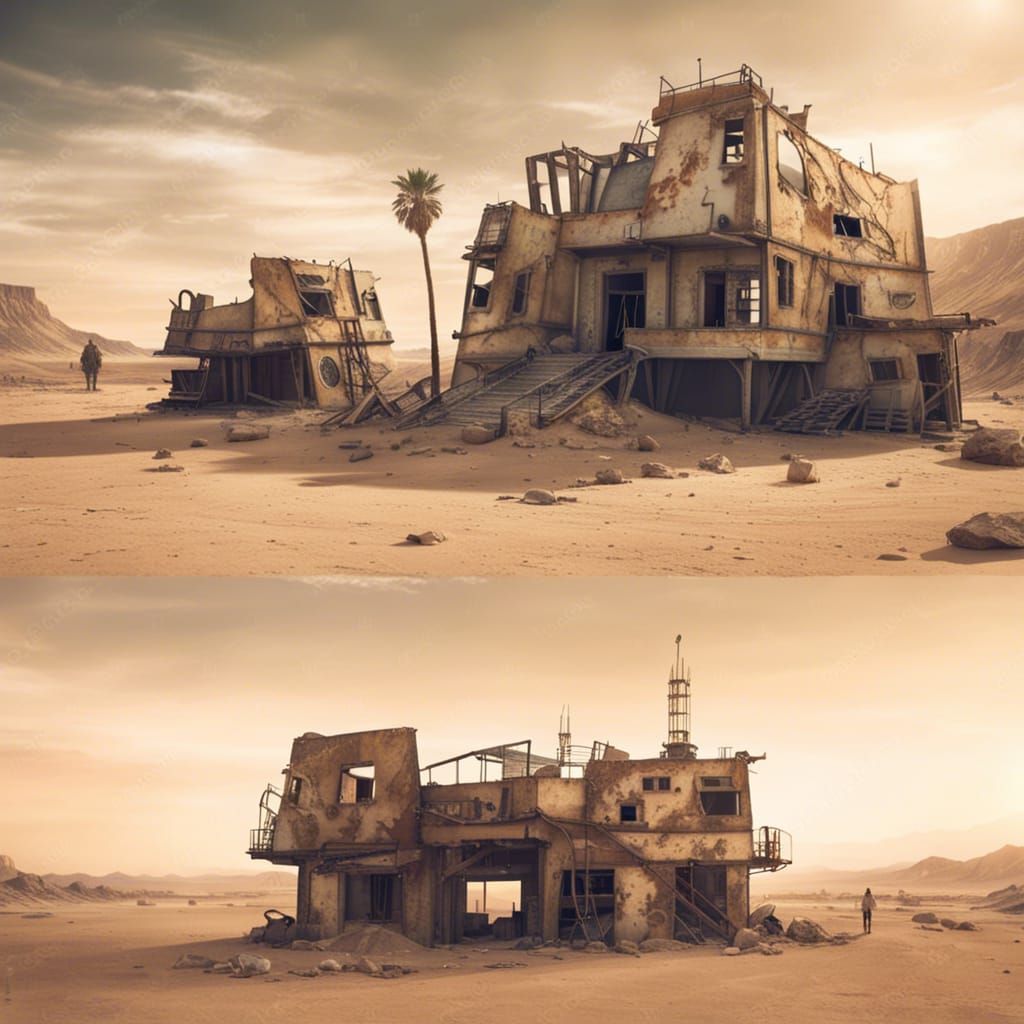 Post apocalyptic landmarks at the desert - AI Generated Artwork ...