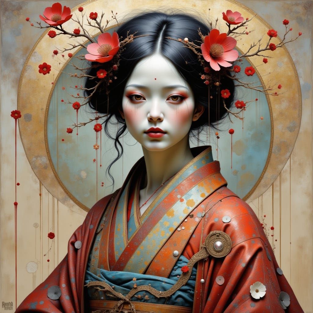 Ethereal Geisha Amidst Cherry Blossoms in Whimsica... - AI Art