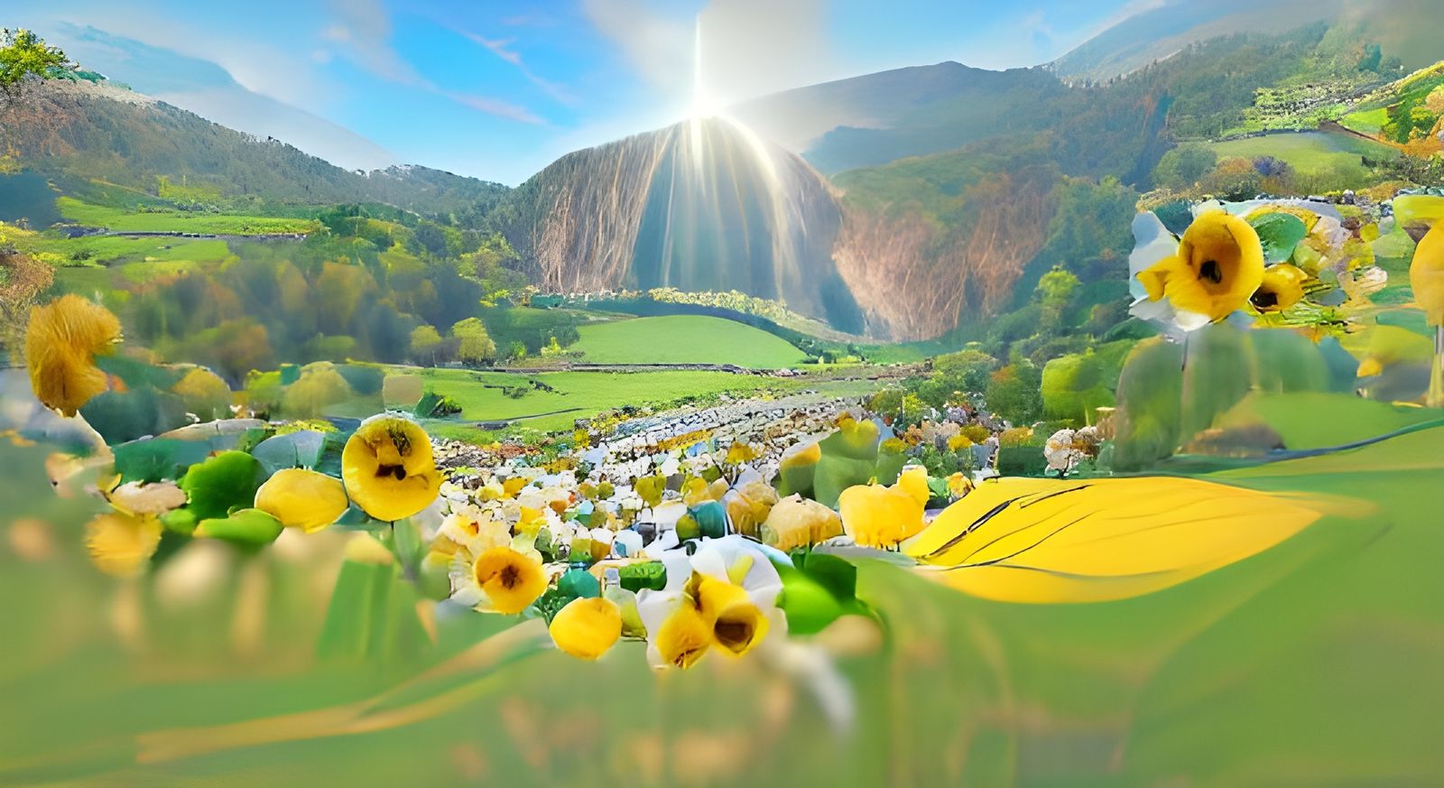 A vast valley filled with gorgeous flowers including daisies ...