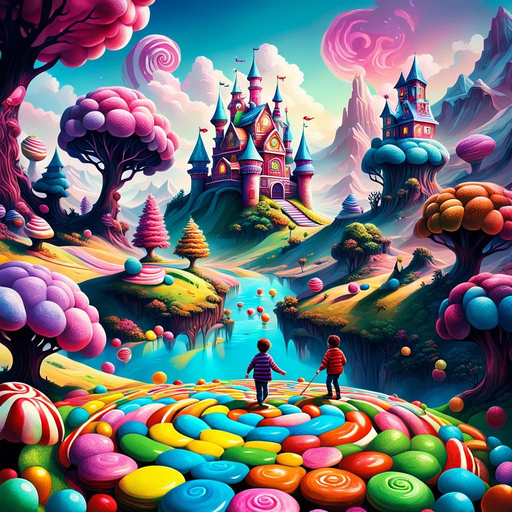 Two children playing candyland - AI Generated Artwork - NightCafe Creator