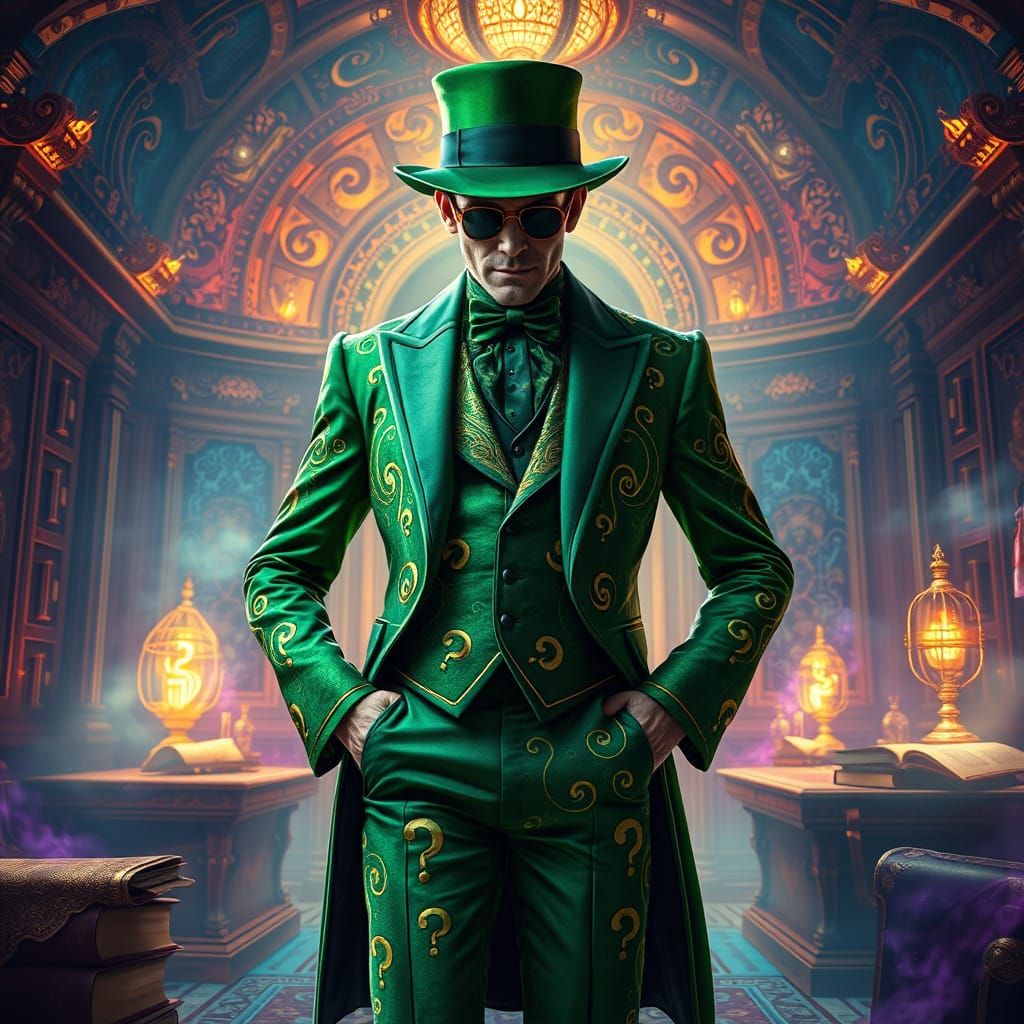The Riddler - Emerald Riddler Poses in a Grand, Ornate Chamb...