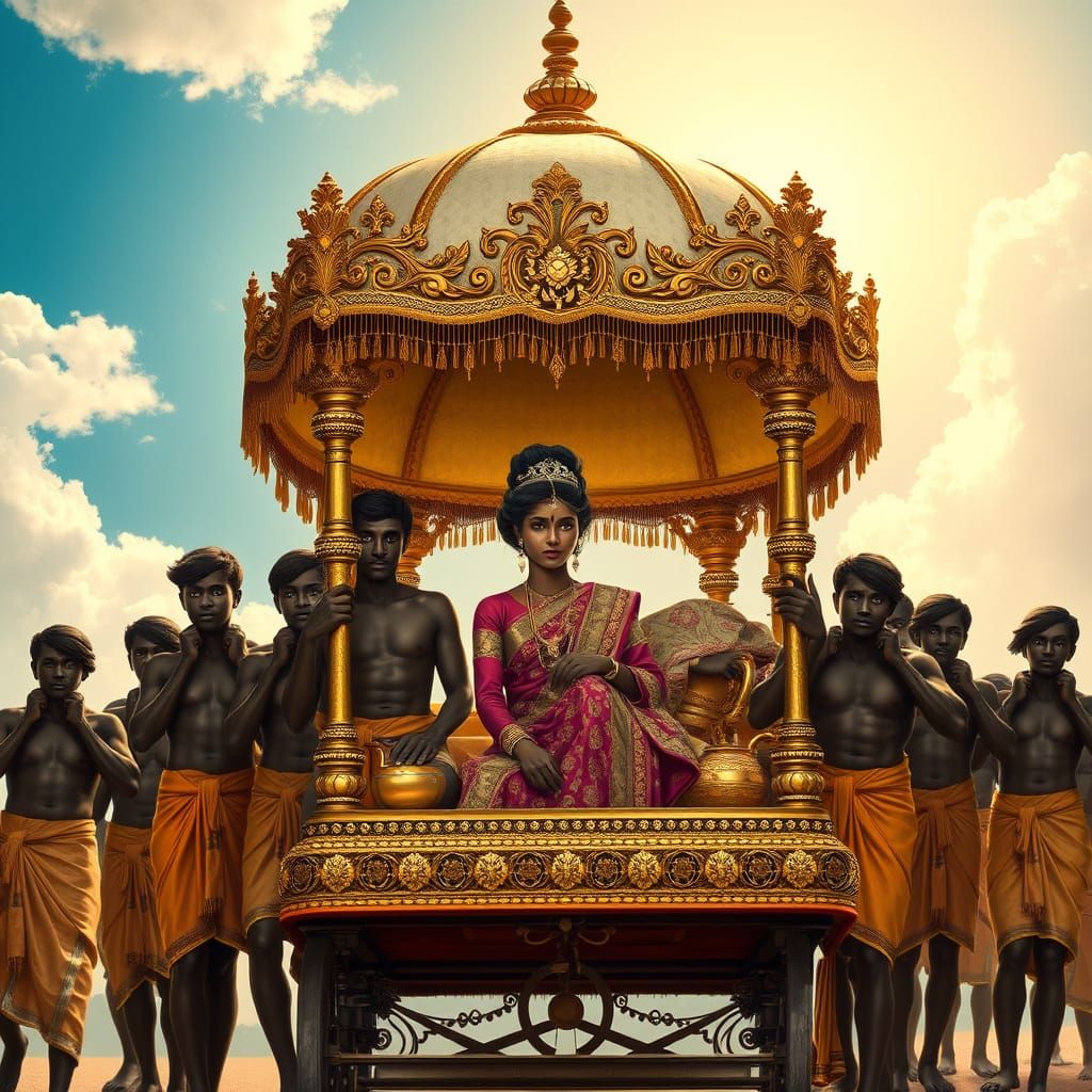 Regal Palanquin Carried by Strong Black Men in Tra... - AI Art