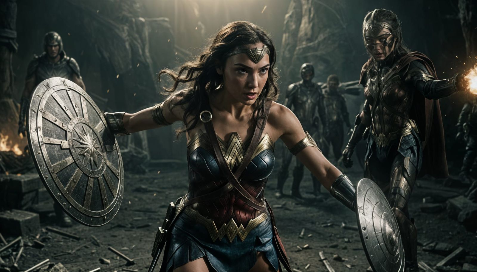 Wonder Woman Deflects Doom's Gauntlet in Cinematic... - AI Art