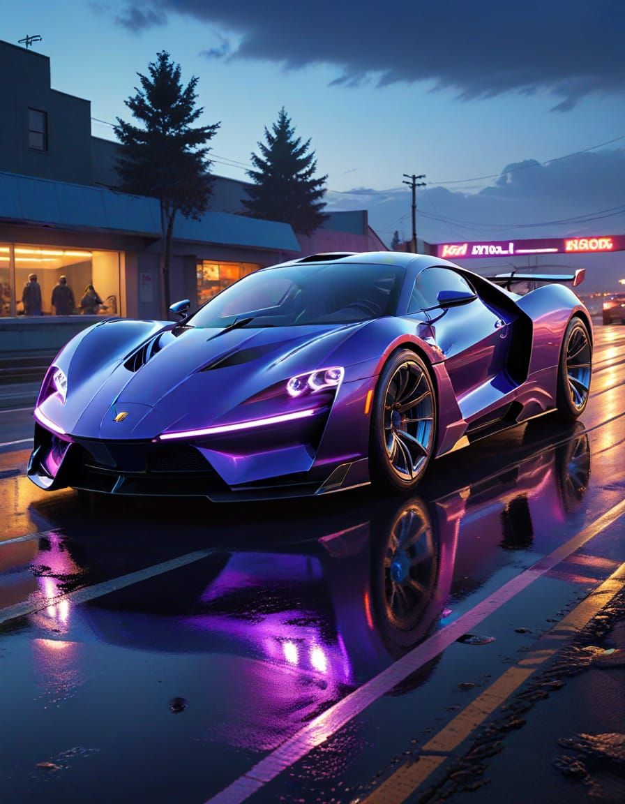 The Drive, - Futuristic Sports Car Speeds Down Neon-Lit Hig...