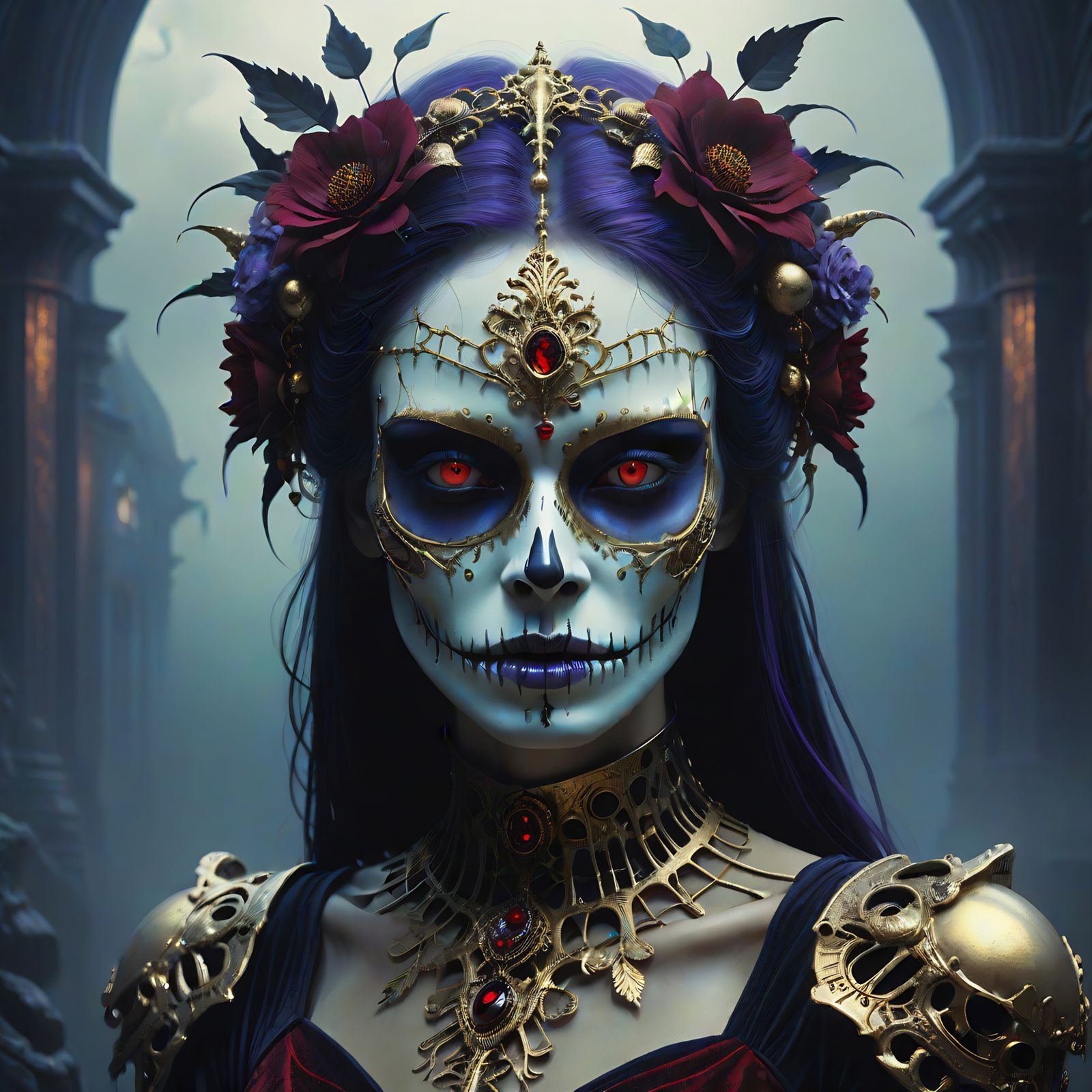 the woman iron skeleton mask - Gothic Beauty in Dark, Ornate...