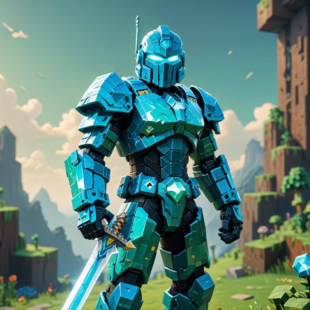 Diamond armor - Pixel Art Warrior in Diamond Armor