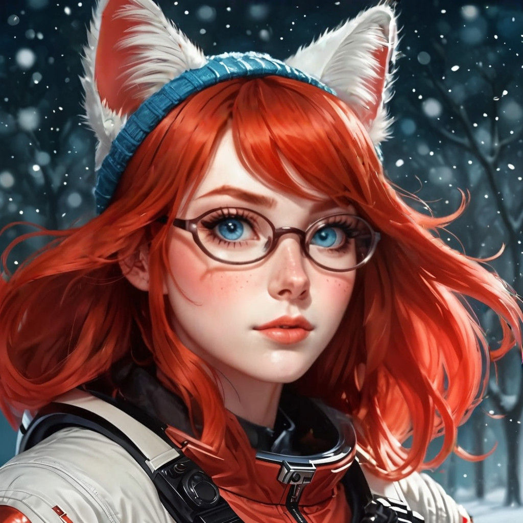 Whimsical Winter Portrait of Red-Headed Girl in Ch... - AI Art