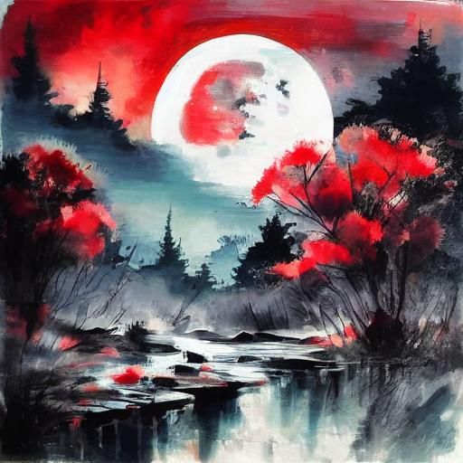 red moon - A Glowing Red Moon Dominates the Dark Sky