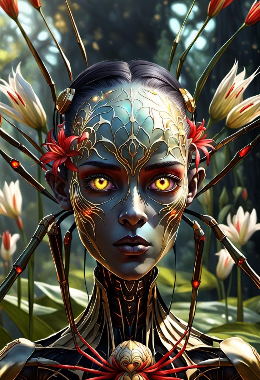 An effulgent-FEY Her eyes emit a golden light biopunk cell-shaded ...