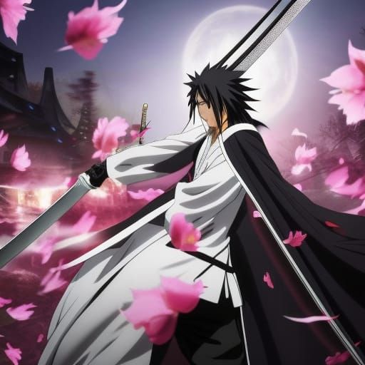 Photorealistic Byakuya Kuchiki Attacks With His Sword White Robes Fly Around Casts Bankai