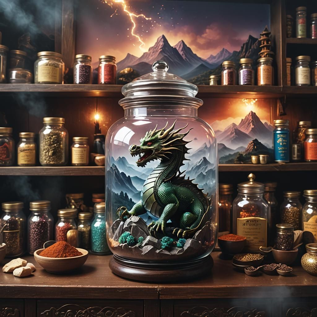 Spicy dragon in a jar - AI Generated Artwork - NightCafe Creator