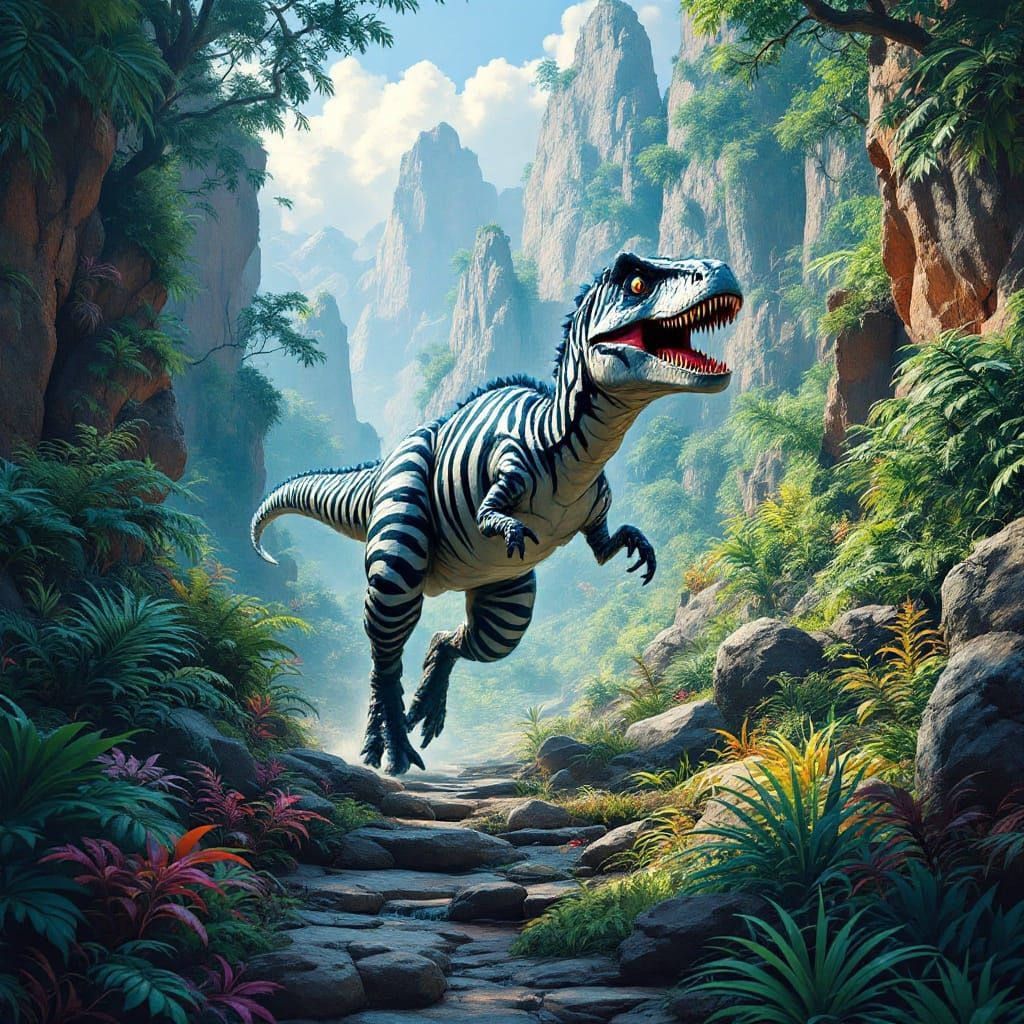 Zebra Bound Dinosaur - Dinosaur in Zebra Stripes