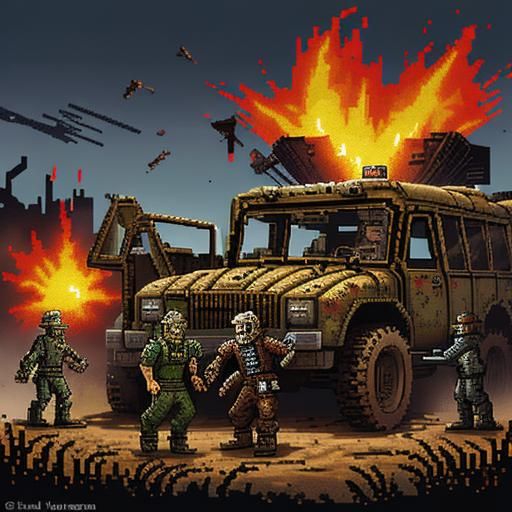 16-bit pixel art. Wasteland scavenger at midnight fighting zombies ...