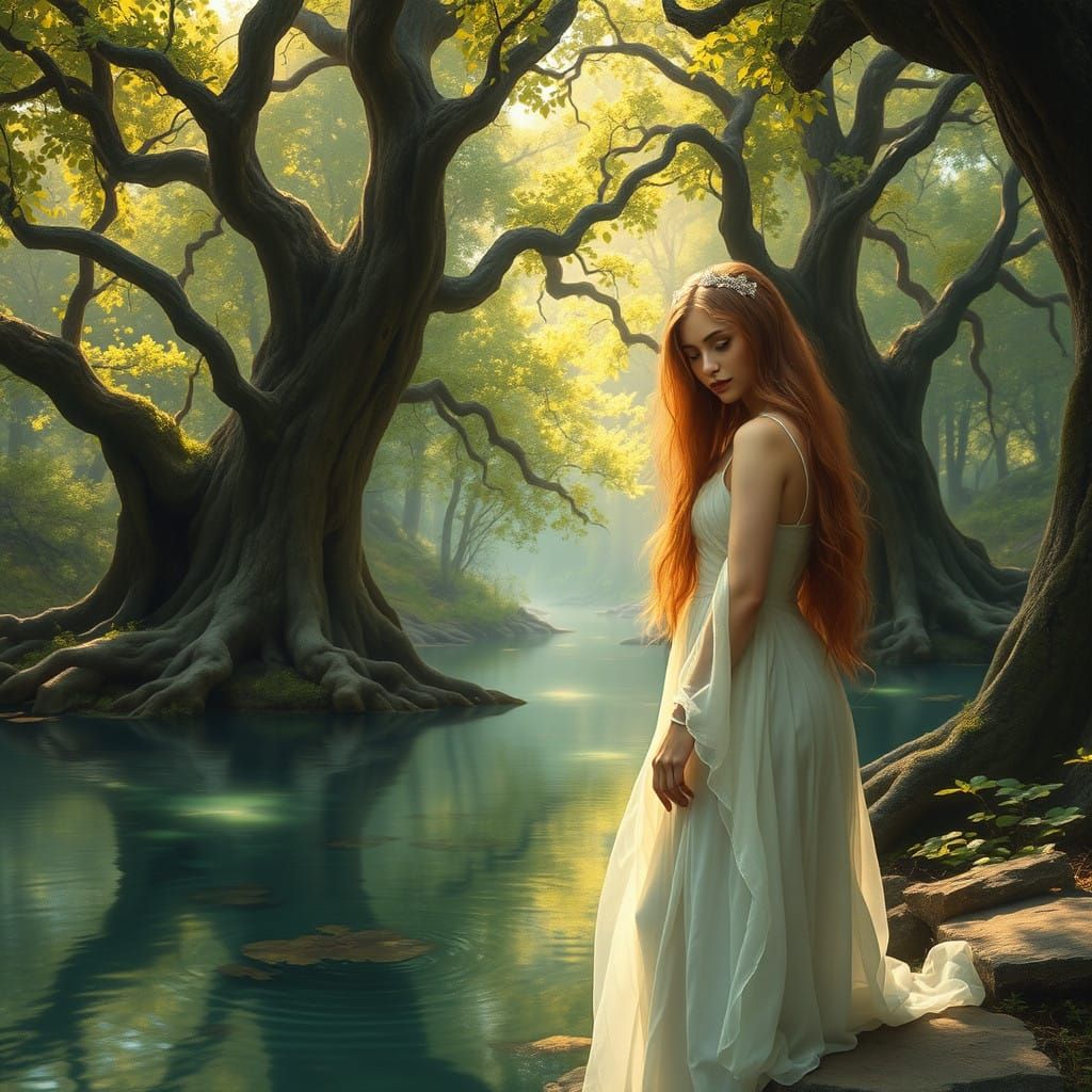 Wait and listen - Enchanted Forest Siren in Pre-Raphaelite S...