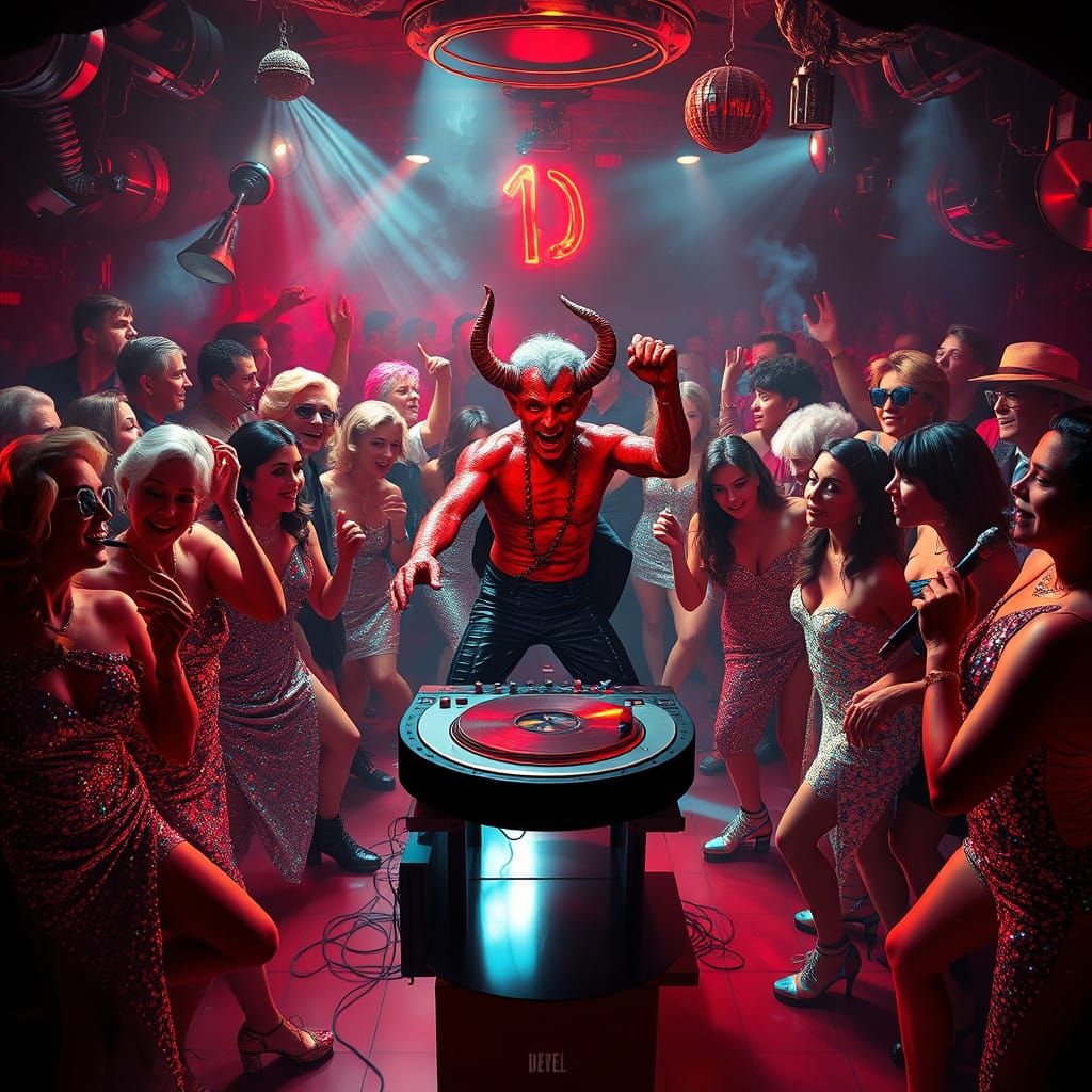 Wild disco party in hell, the devil is the DJ