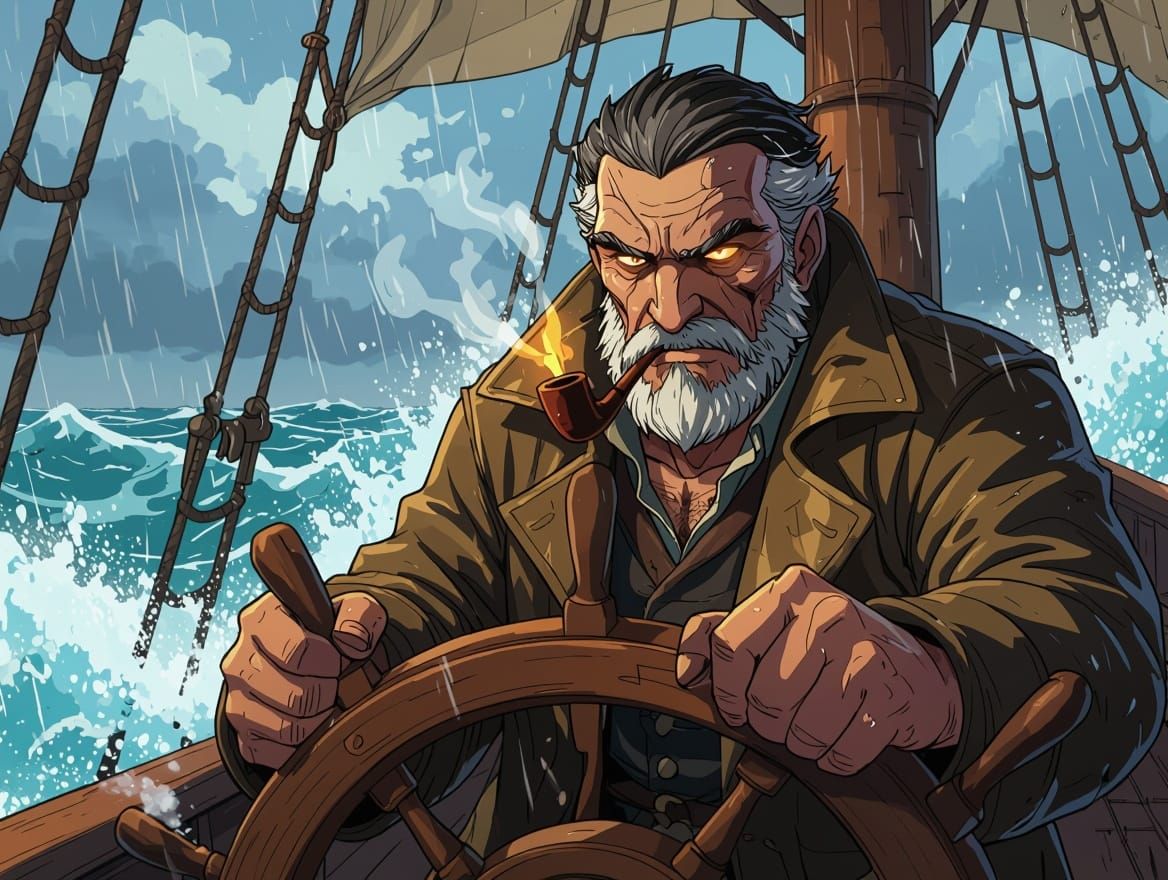 Resolute Ship Captain Braving the Turbulent Seas - AI Art
