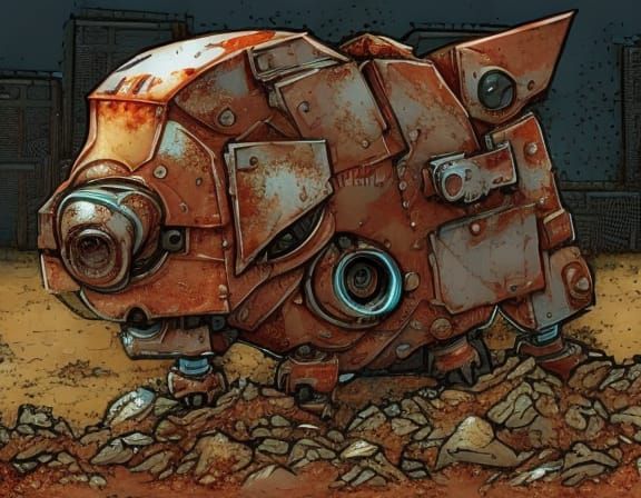 rusty robotic pig - AI Generated Artwork - NightCafe Creator