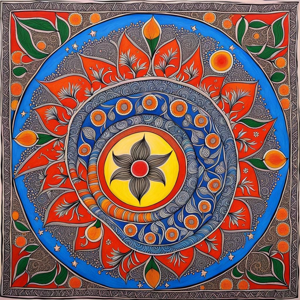 Madhubani Painting - Blossom in moon's glow - AI Generated Artwork - NightCafe Creator