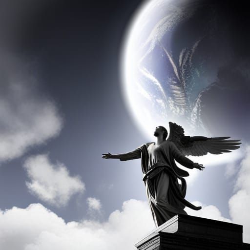 arch angel gabriel soaring in the skies watching earth reviving itself ...