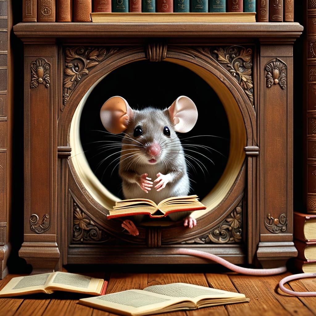 (Seen thorough a mouse hole in the baseboard : 1.5) a mouse librarian ...
