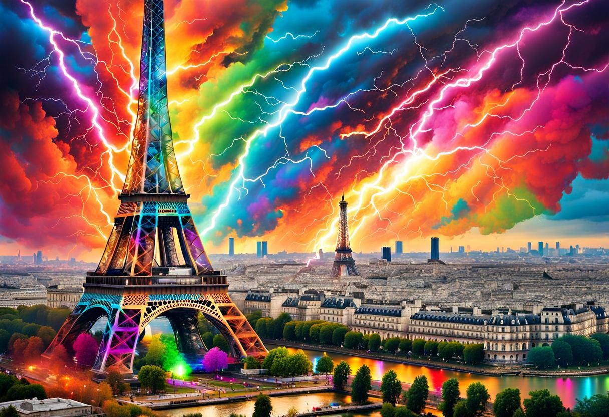 Eiffel Tower with coloured lightning - AI Generated Artwork - NightCafe ...