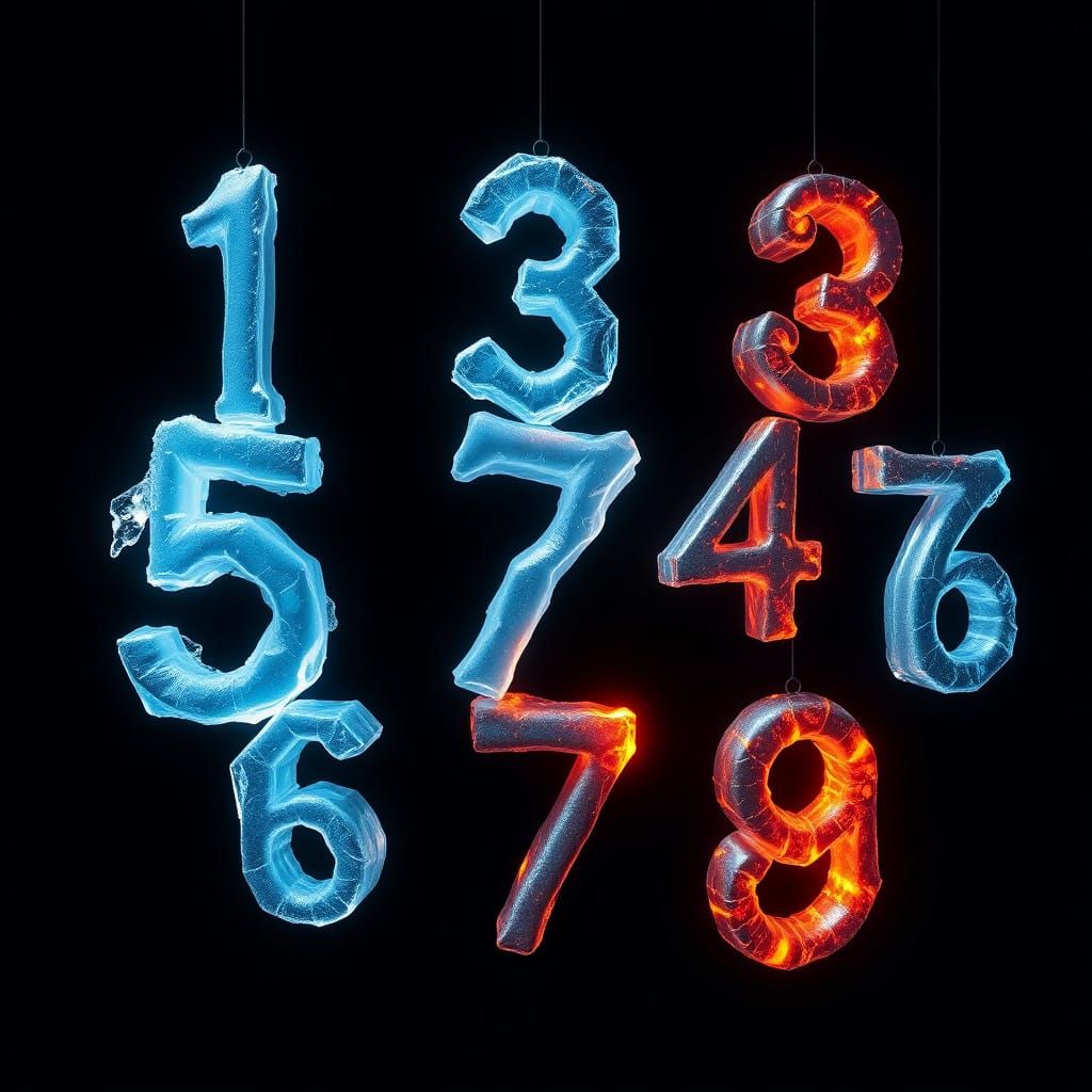 Elemental Numbers Frozen & Fiery - Ethereal Digits in Icy