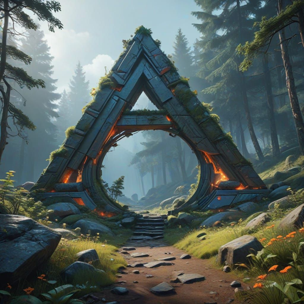 Ancient Sierpiński Triangle Gateway - AI Art