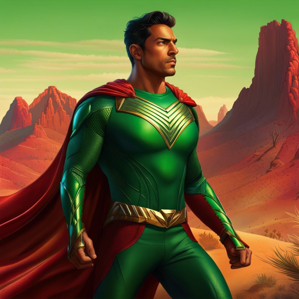 Centric Character Illustration; Hispanic Male Superhero, Smooth Green ...