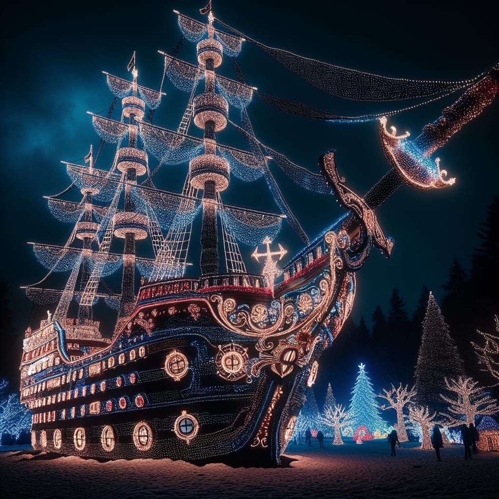 Pirate Ship Light Display - Hyperrealistic Pirate Ship Chris...