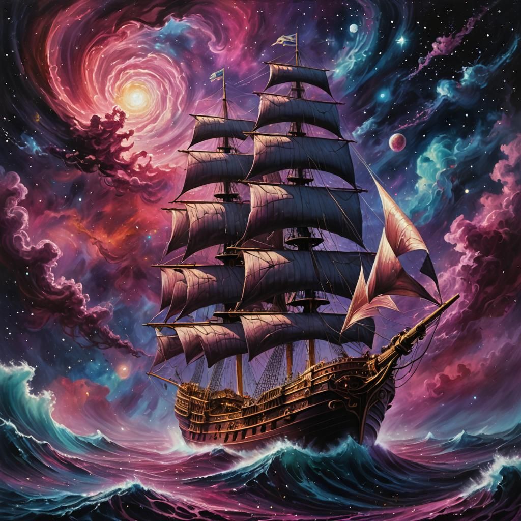 A hauntingly beautiful cosmic caravel - AI Generated Artwork ...