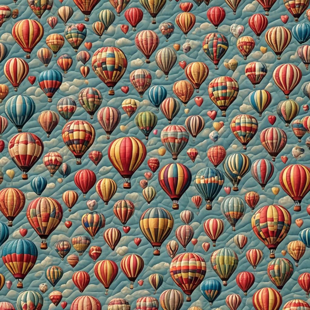 Hot air balloon 3 D Patchwork quilt with hearts and Diamonds - AI ...