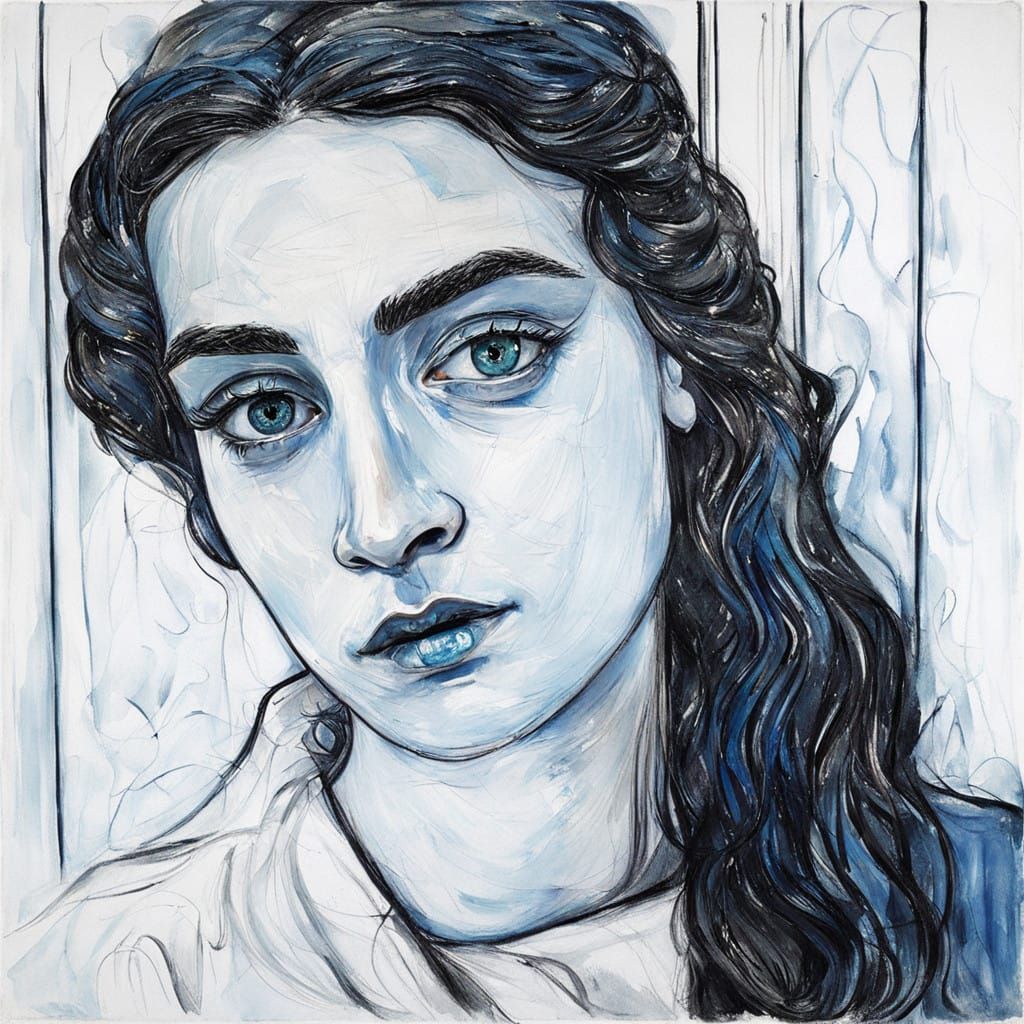 Blue Period Portrait of a Young Woman - AI Art