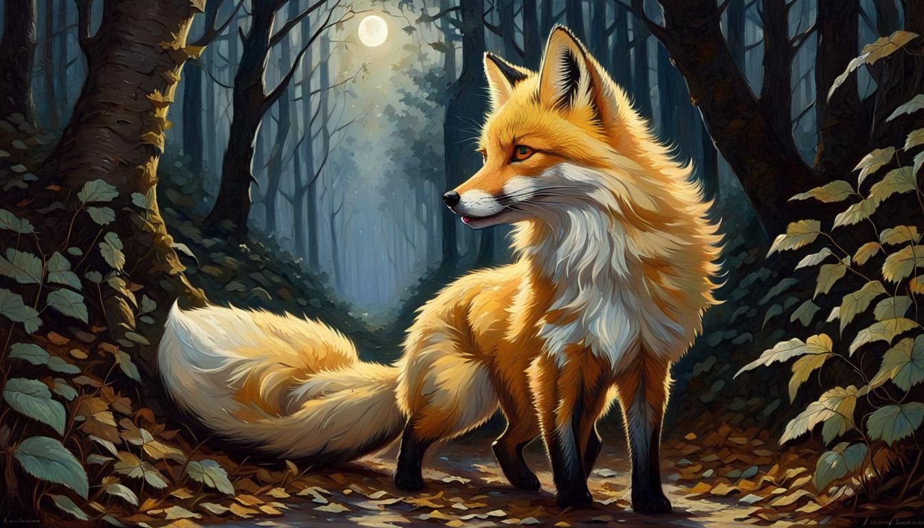 This little cute fluffy golden fox , As if aware of her pursuit, the ...