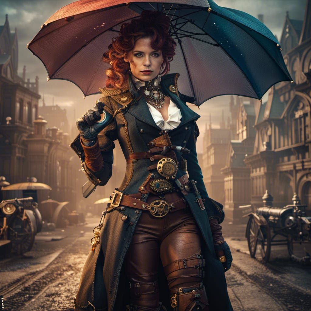Steampunk woman with umbrella - AI Generated Artwork - NightCafe Creator