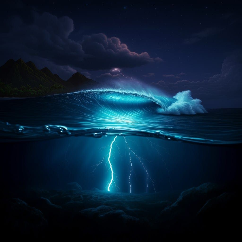 Ancient Polynesians Witness Underwater Lightning - AI Art
