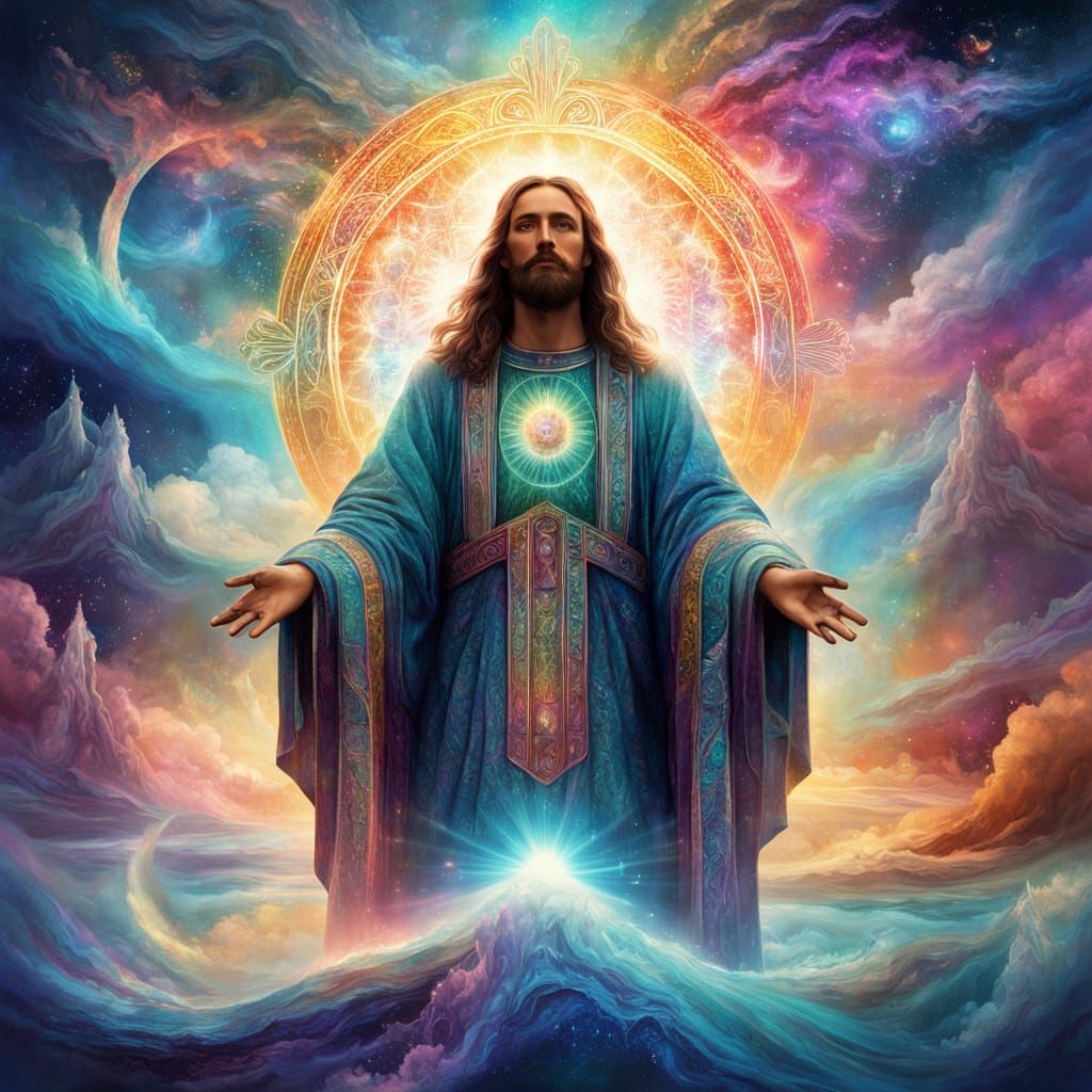 Cosmic Christ - Enthroned Christ in Iridescent Clouds, Inspi...