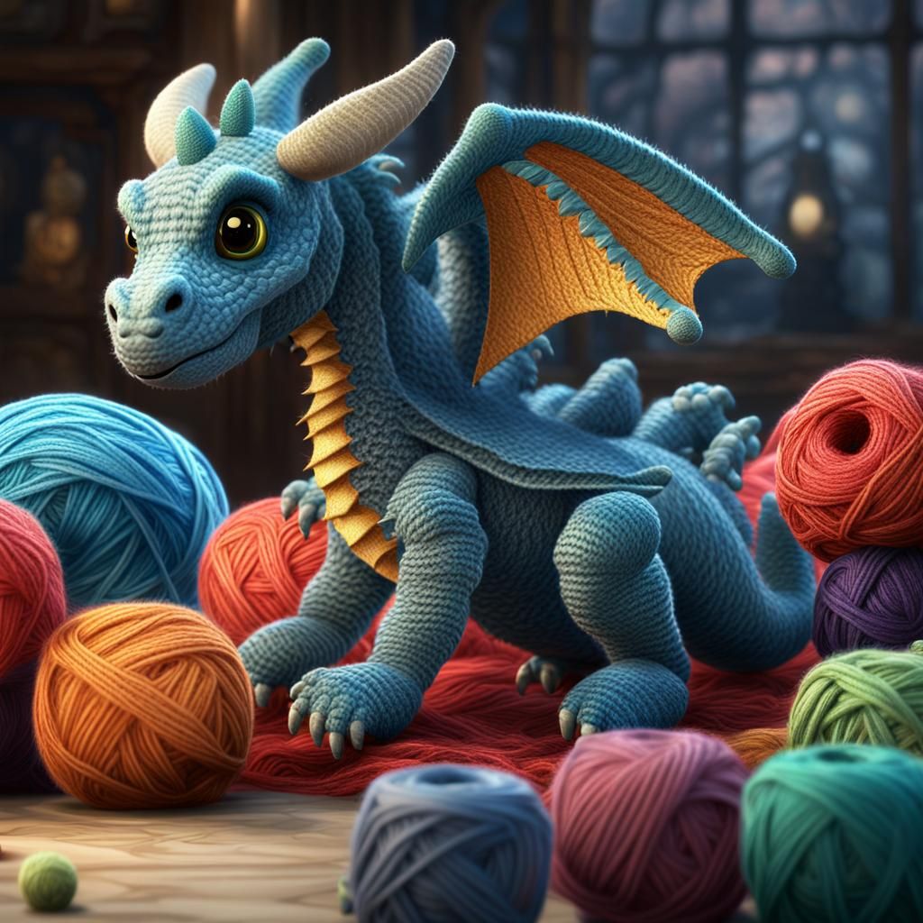 "Baby Yarn Dragon", - AI Generated Artwork - NightCafe Creator