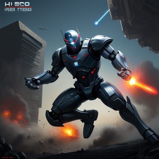 Robocop scifi full body armor set dynamic jump in mid air deflect with ...