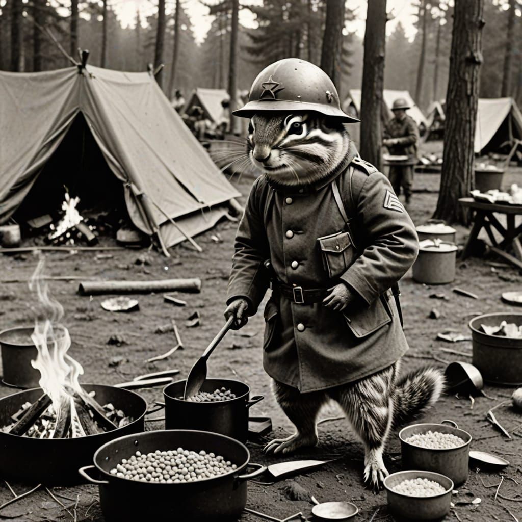 Nuts! - Chipmunk Soldier in World War One Military Camp