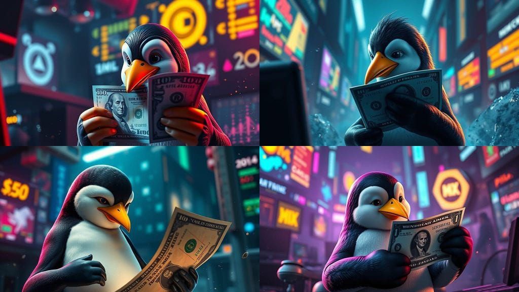 Tux in Cyberpunk Fantasy Eats M$ - AI Art