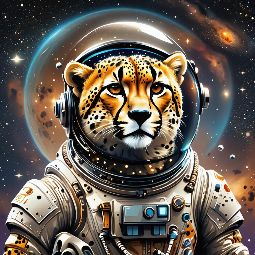 Cheetah Astronaut amidst the celestial expanse of outer space - AI ...
