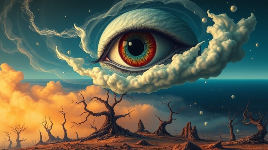 Surrealist Dreamscape with Colossal Eye in Vibrant... - AI Art
