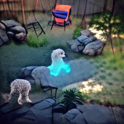 The glowing ghost poodle is in the backyard again hyperrealistic - AI ...