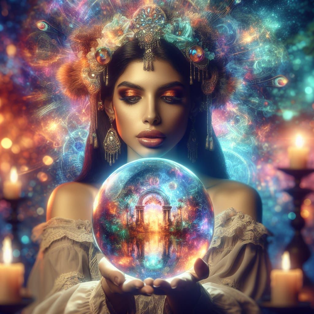Gypsy The beautiful gypsy fortune teller gazing into the magical glass ...