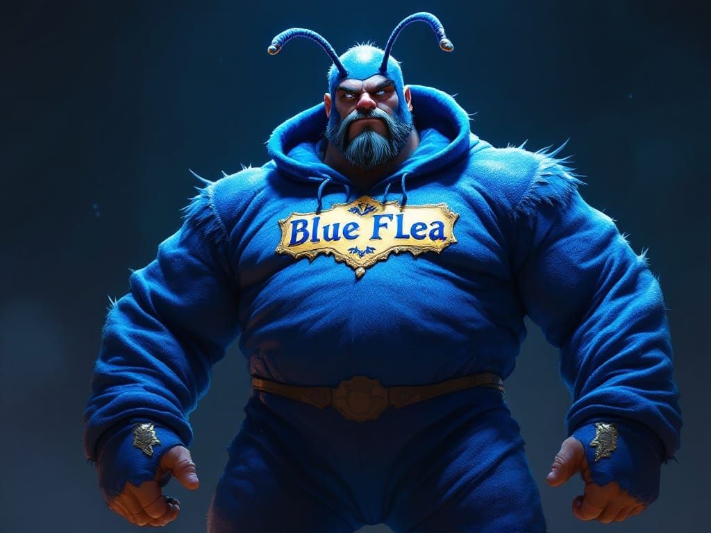 Colossal Blue Flea Giant in Anime Style - AI Art