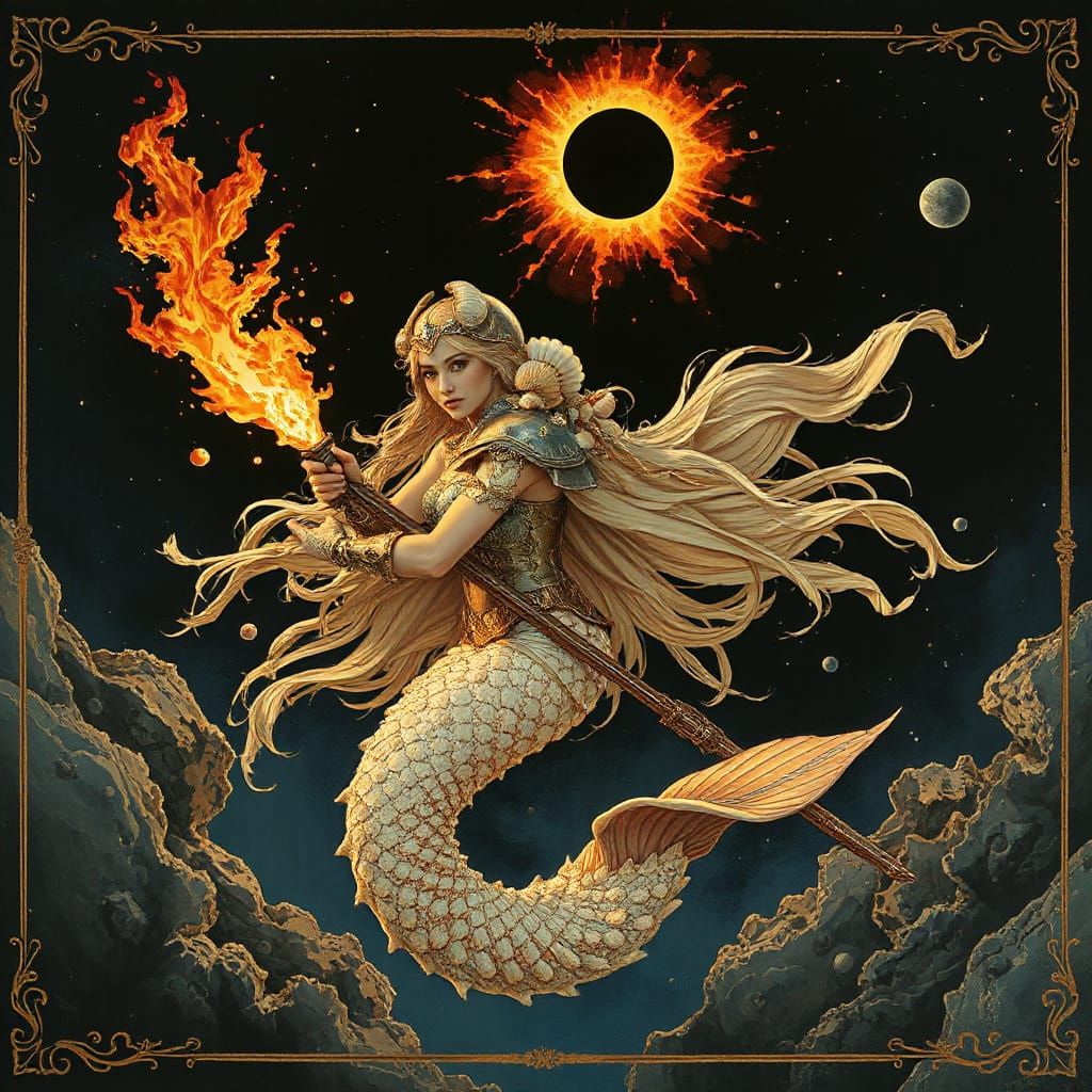 Cosmic heroine mermaid - Ethereal Mermaid Warrior in Cosmic ...